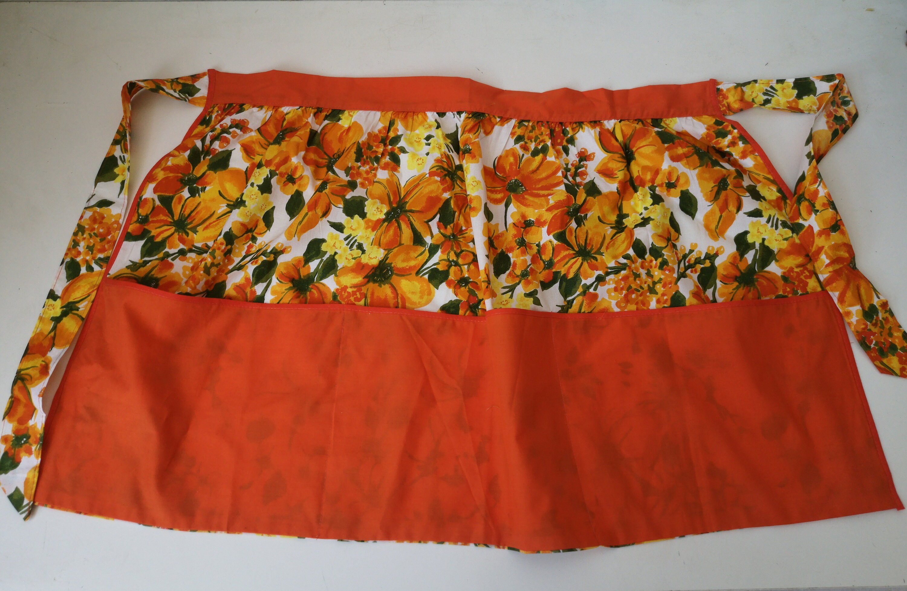 Genuine Cotton 70s Vintage Orange & Yellow Floral Apron Pinny | Etsy
