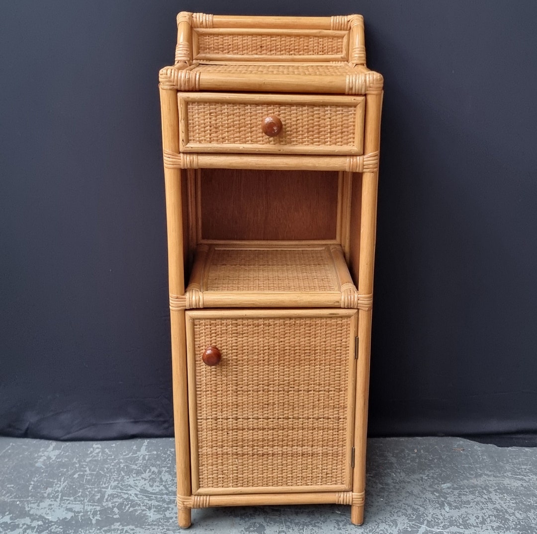 Vintage Bamboo Wicker Night Stand Bedside Cabinet With Drawer - Etsy