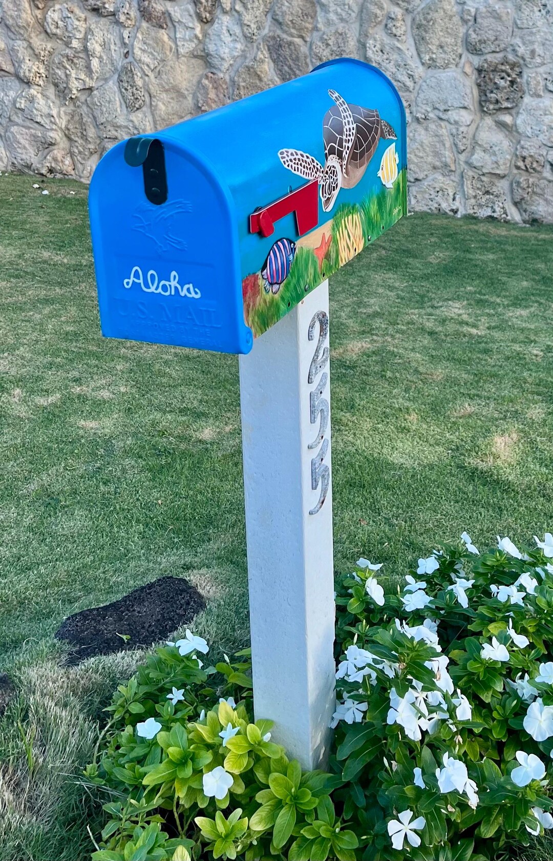 Hand Painted Mailbox, Tropical, Beachy, Flowers, See Turtles, Mermaids ...