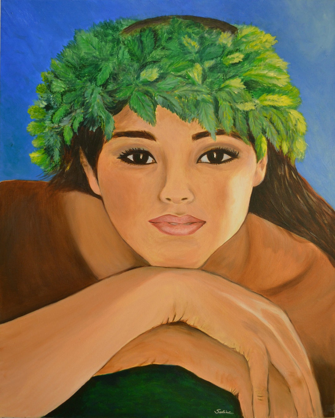 Hawaiian Face With Haku Oil Painting, Tropical Art, Print 8x10, Double ...