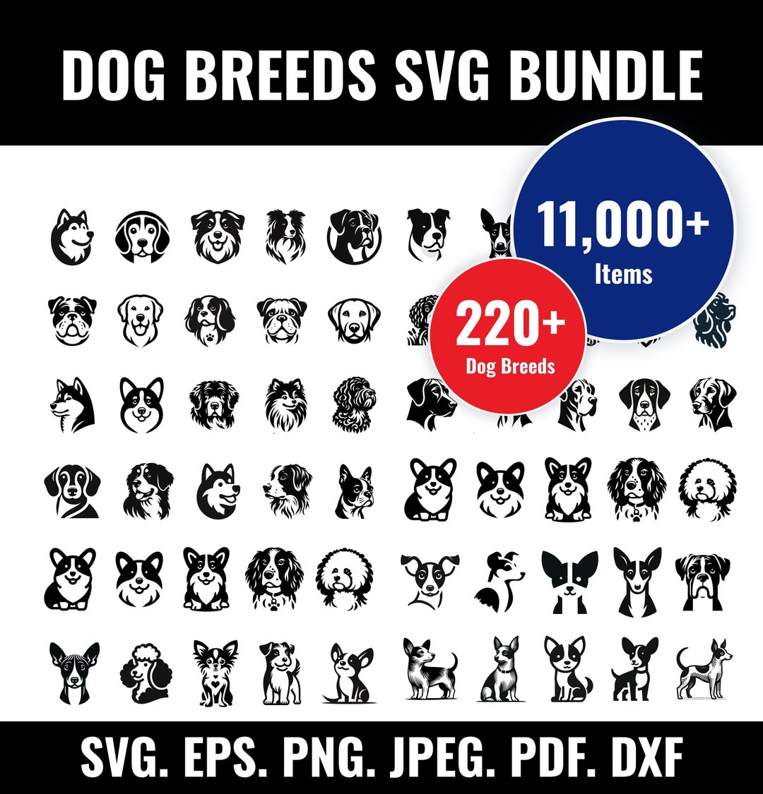 Dog Breeds SVG Bundle, Dog Head Clipart, Svg Cut Files, 200 Dog Face ...