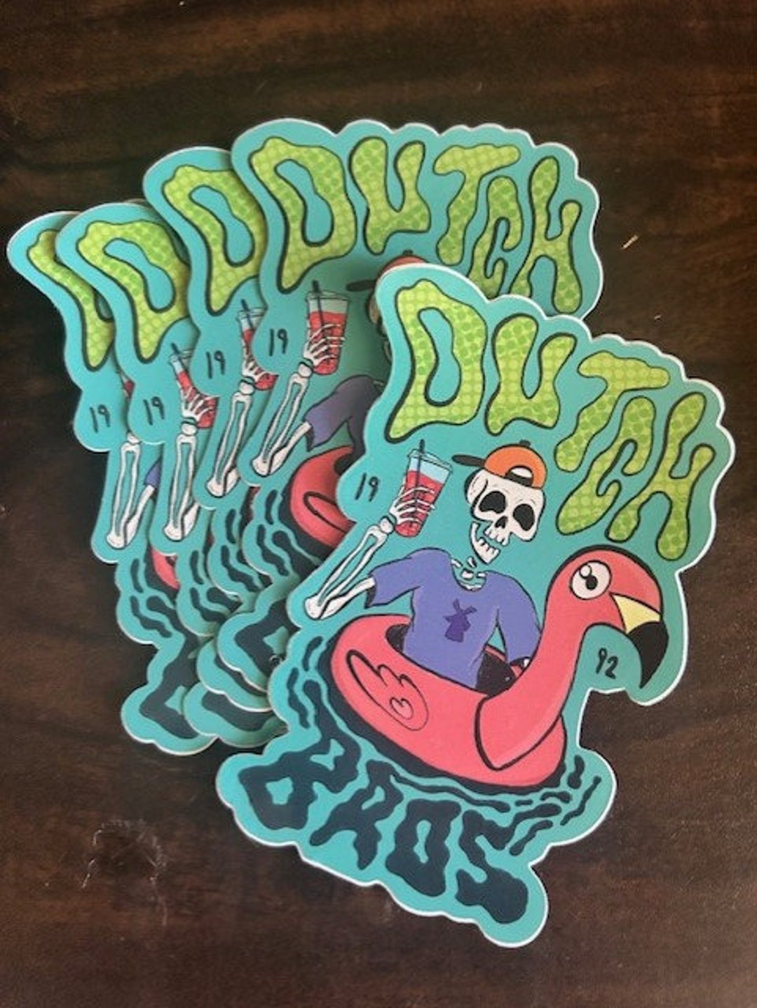 Dutch Bros Flamingo Skeleton Pool Float Sticker - Etsy