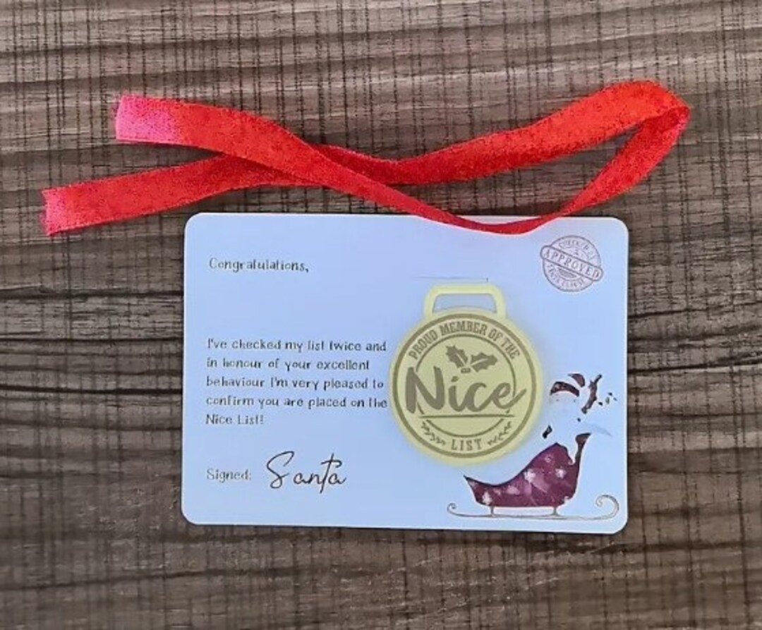 Santa Nice List Card Medallion - Etsy