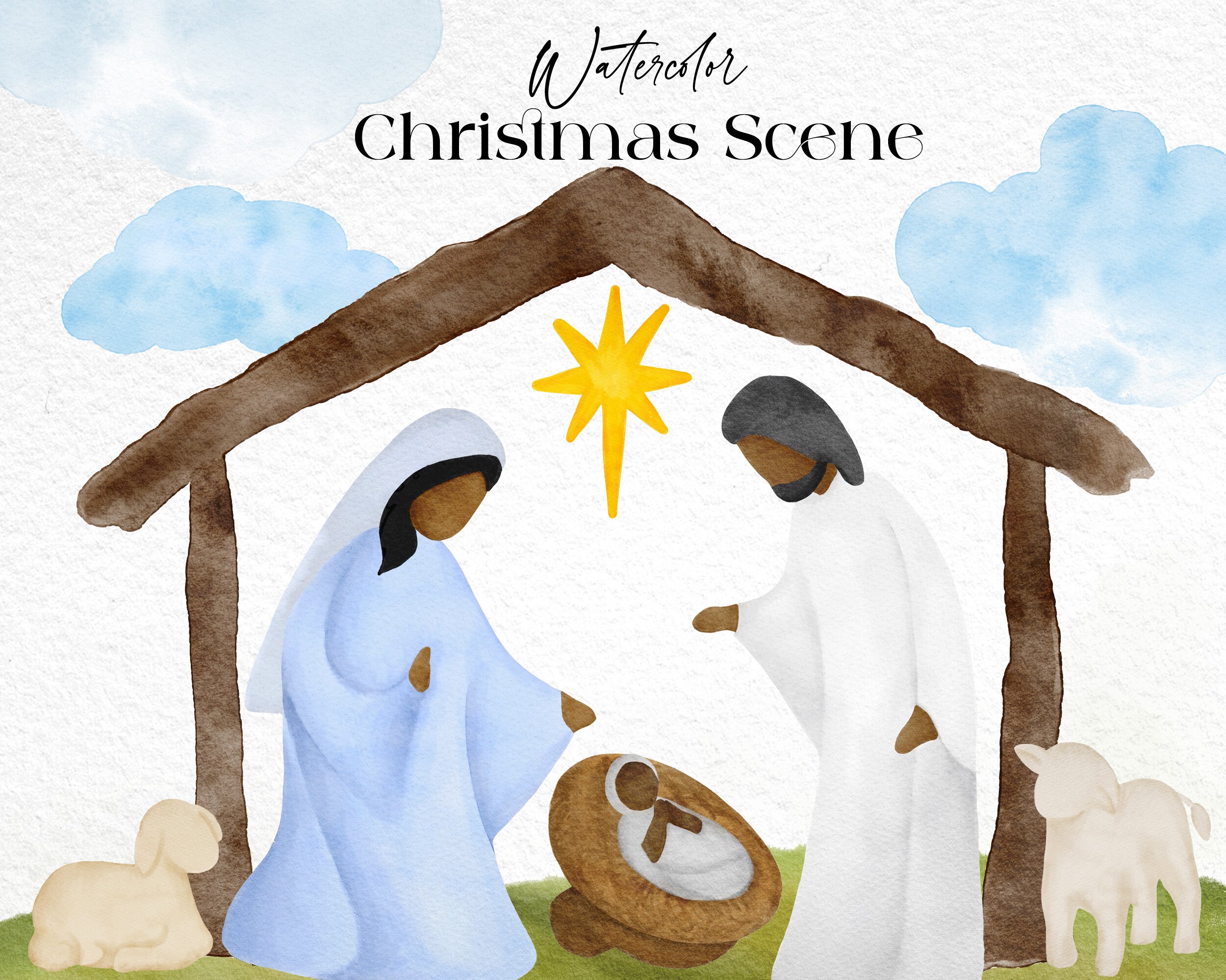 Christmas Scene Clipart - Christmas Nativity Clipart Dark Skin ...