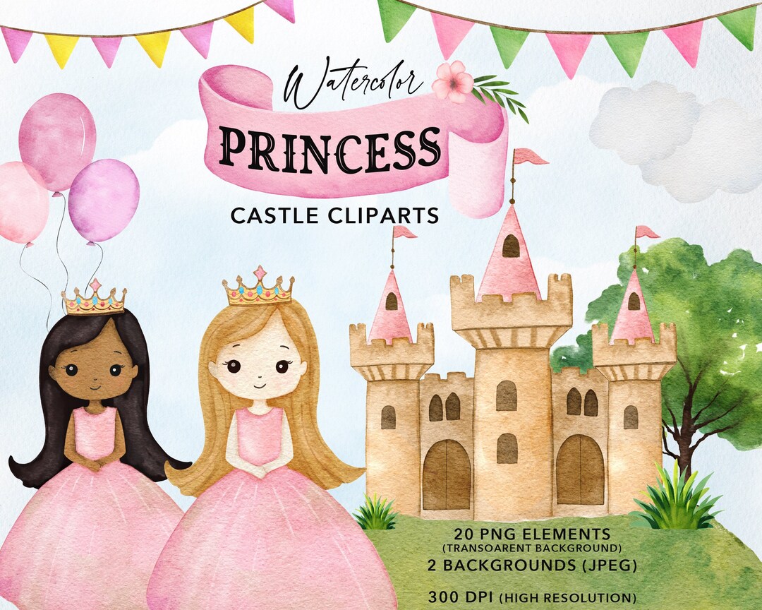 Cute Watercolor Princess Clipart - Royal Princess Castle Clipat ...