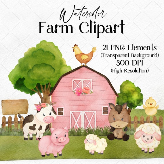 Cute Farm Clipart Watercolor Farm Cliparts Set of 21 PNG - Etsy