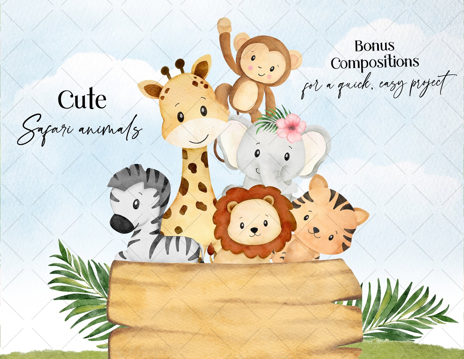Cute Watercolor Safari Animals Clipart - Wild Animals - Baby Safari ...