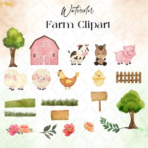 Cute Farm Clipart - Watercolor Farm Cliparts - Set of 21 PNG Elements ...