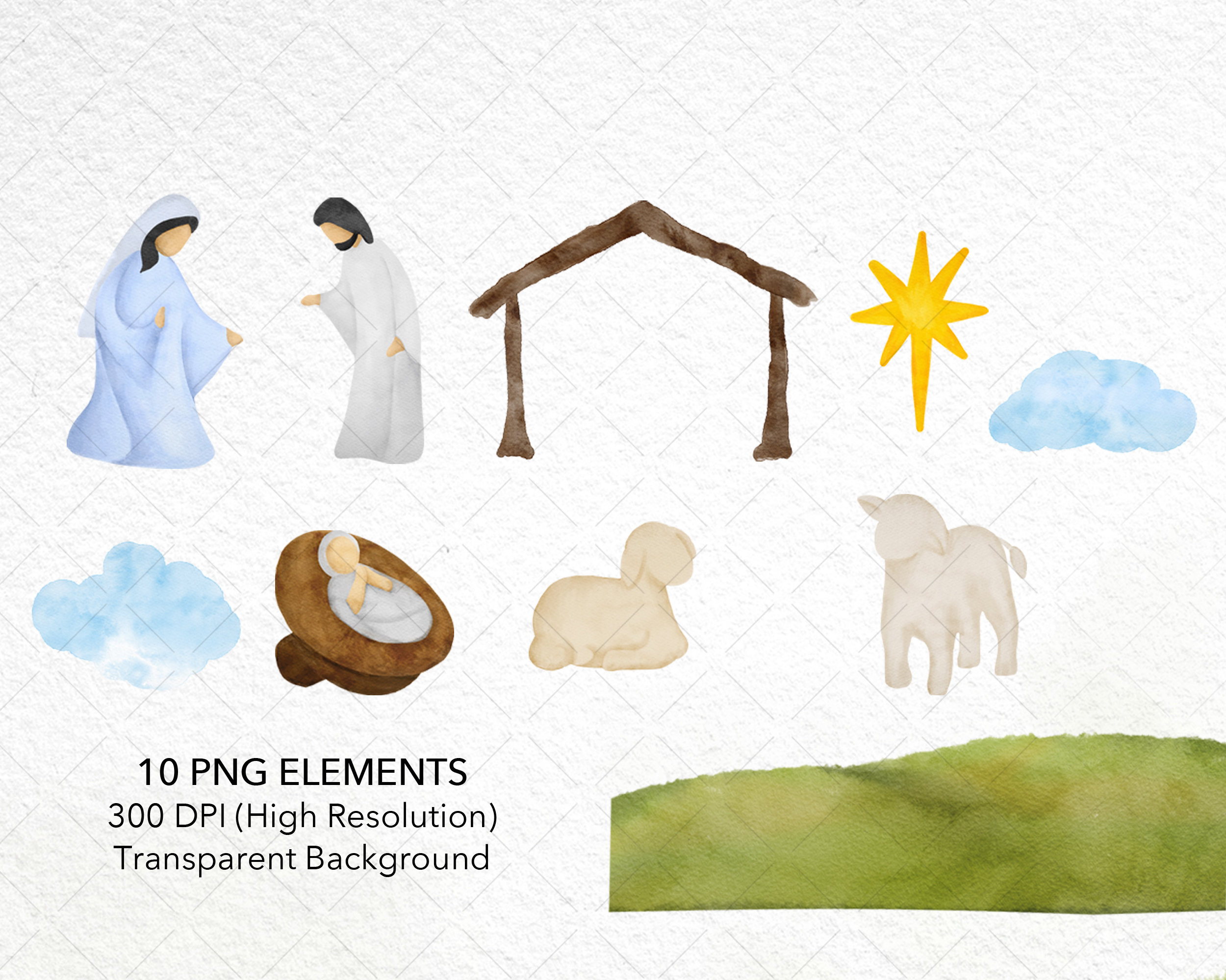 Christmas Scene Clipart - Christmas Nativity Clipart - Watercolor ...