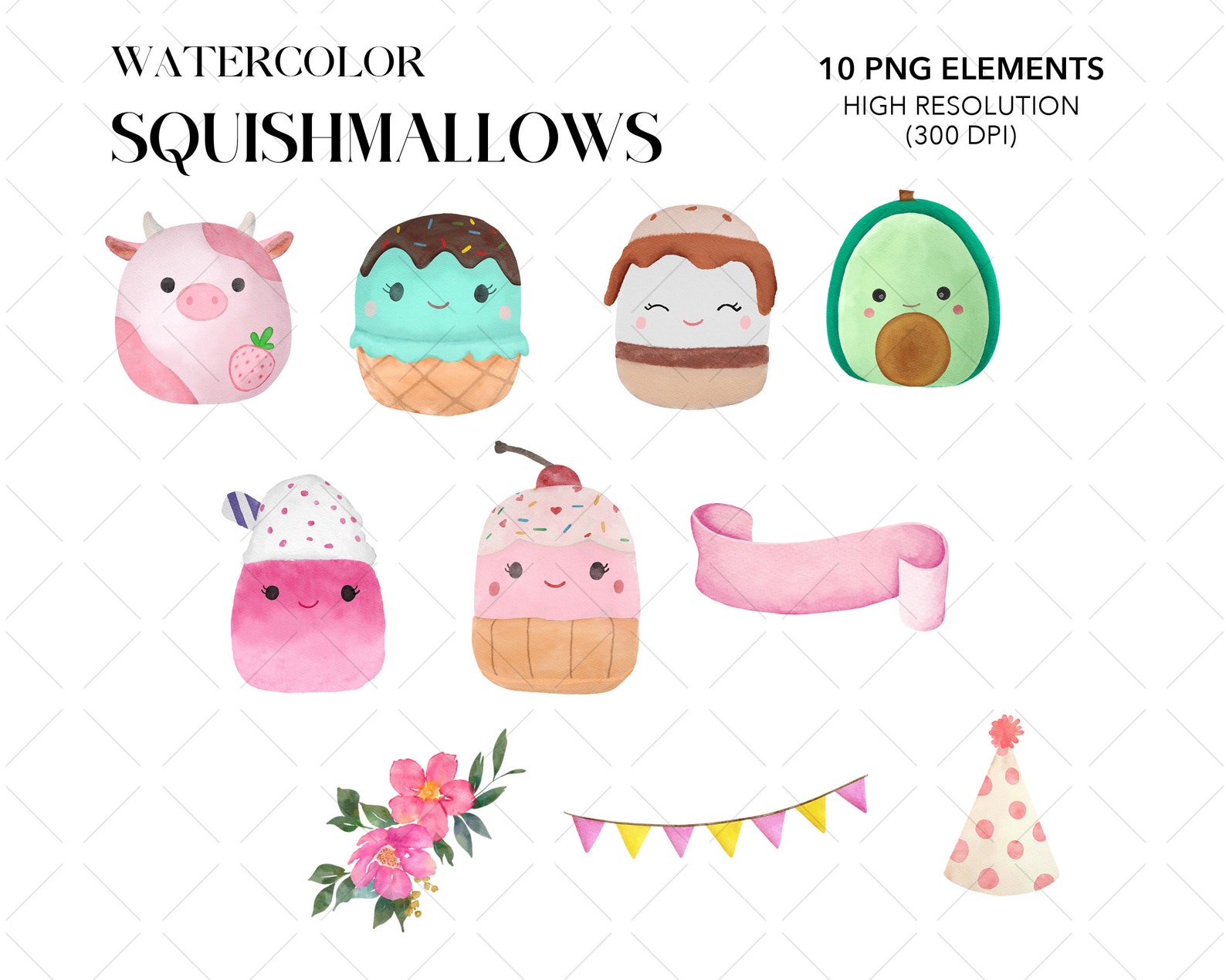 Squishmallows Watercolor Clipart Squishy Animals Clipart INSTANT DOWNLOAD Watercolor Nursery ...