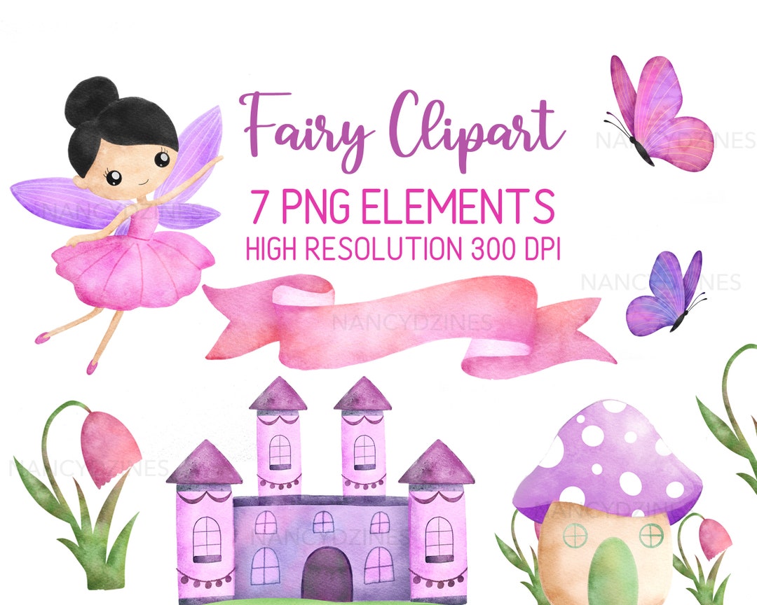 Fairy Clipart - Fairyland Clipart - Cute Watercolor Fairy Castle ...