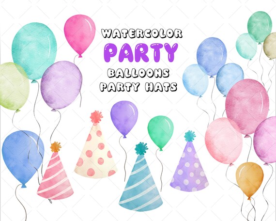 Watercolor Party Clipart Watercolor Balloons Watercolor - Etsy