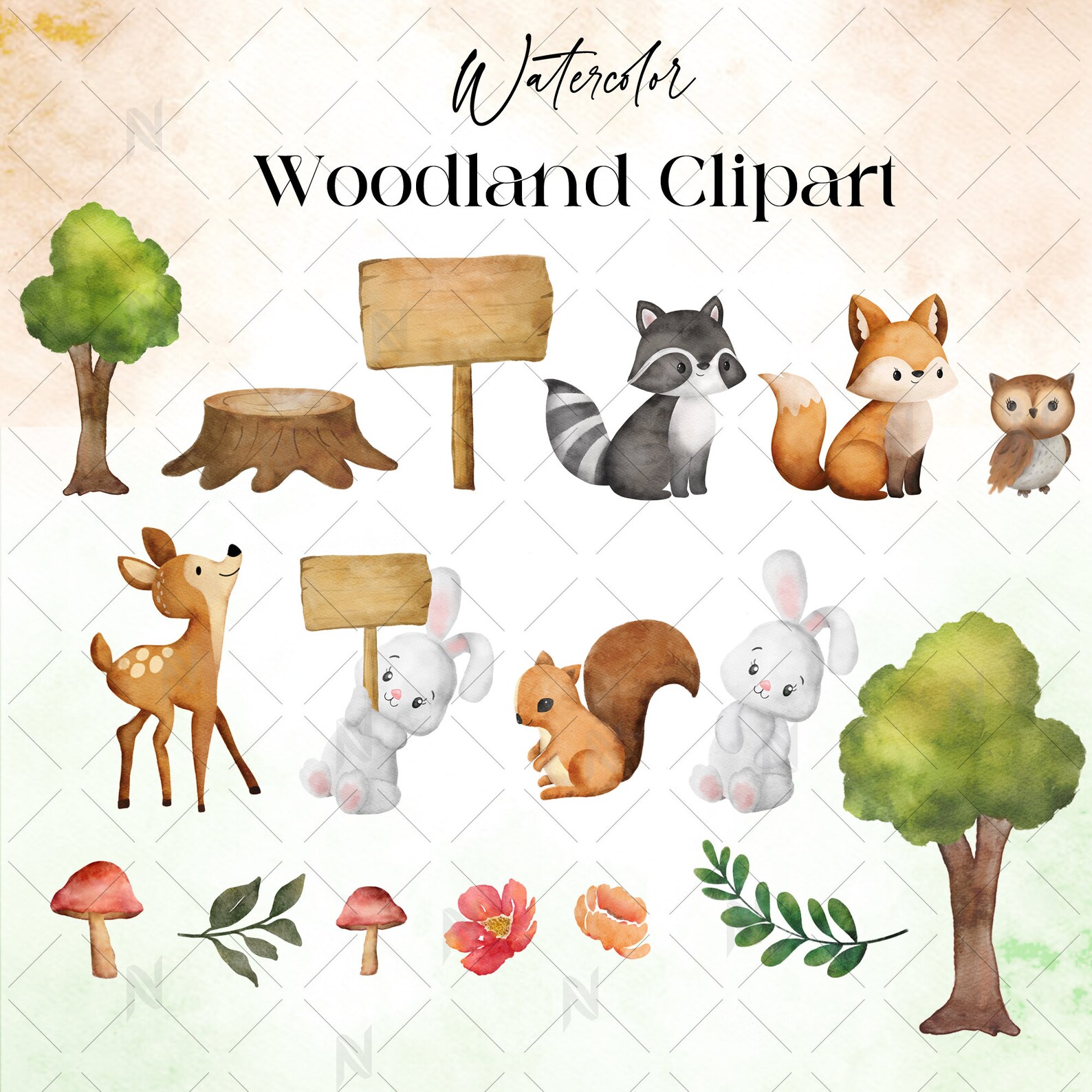 Cute Woodland Animals Clipart Watercolor Woodland Animals - Etsy