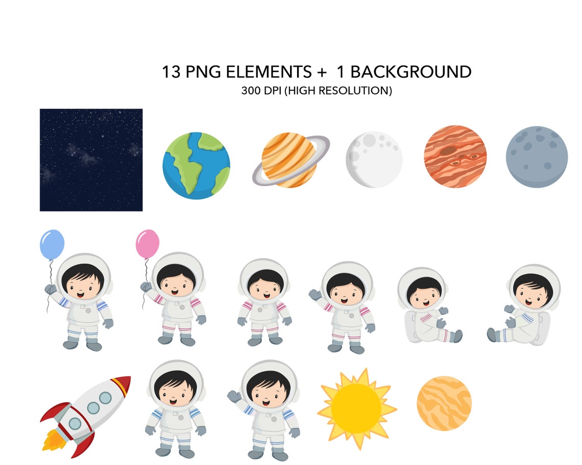 Cute Baby Astronaut Clipart, Space Clipart, Space Classroom Decor ...