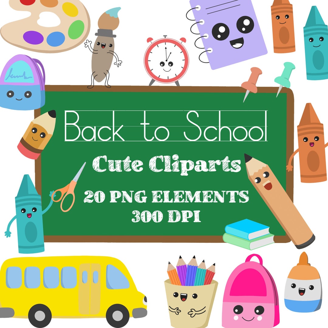 School Supplies Clipart - Set of 20 PNG - INSTANT DOWNLOAD - Cute Back ...