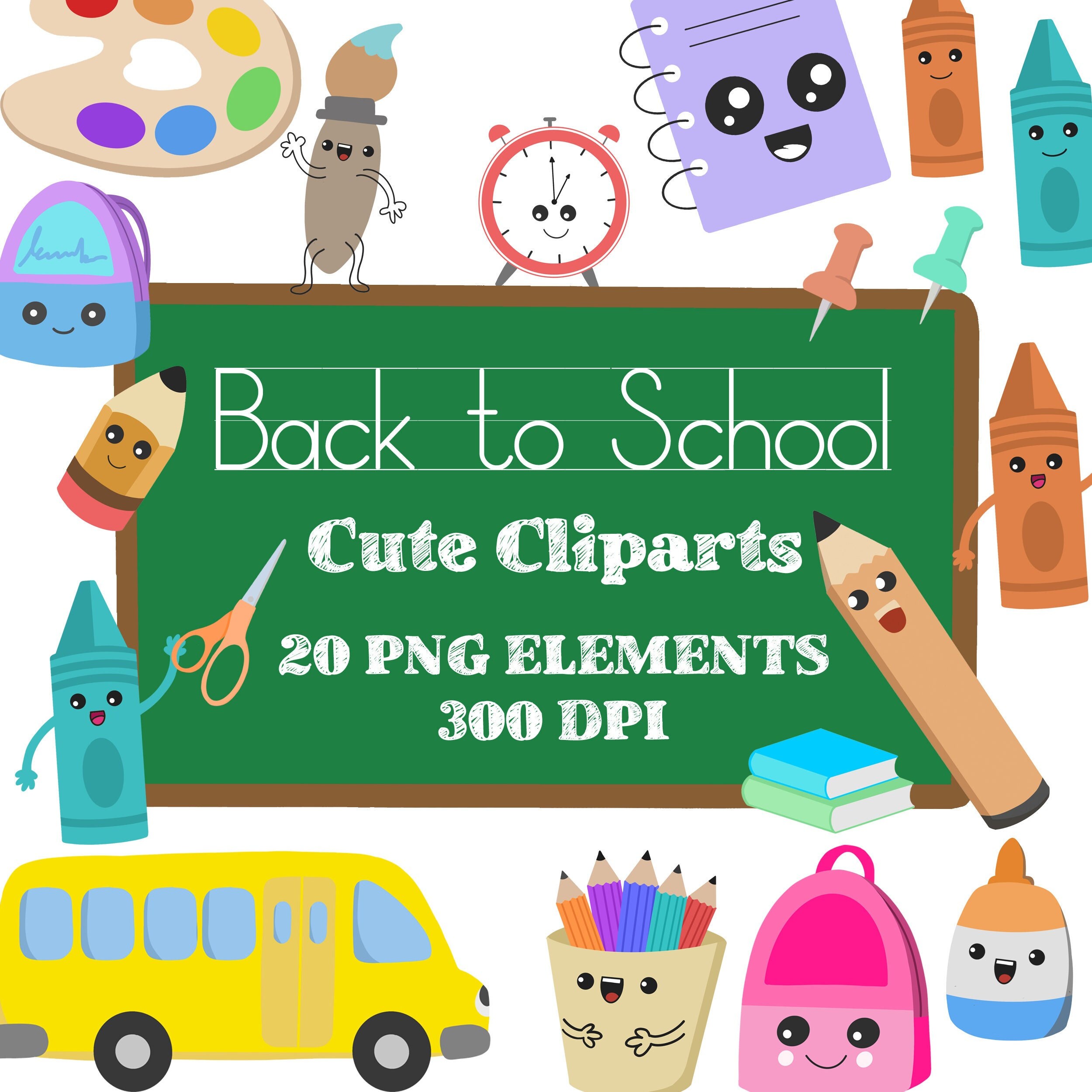 School Supplies Clipart Set of 20 PNG INSTANT DOWNLOAD Cute Back to ...