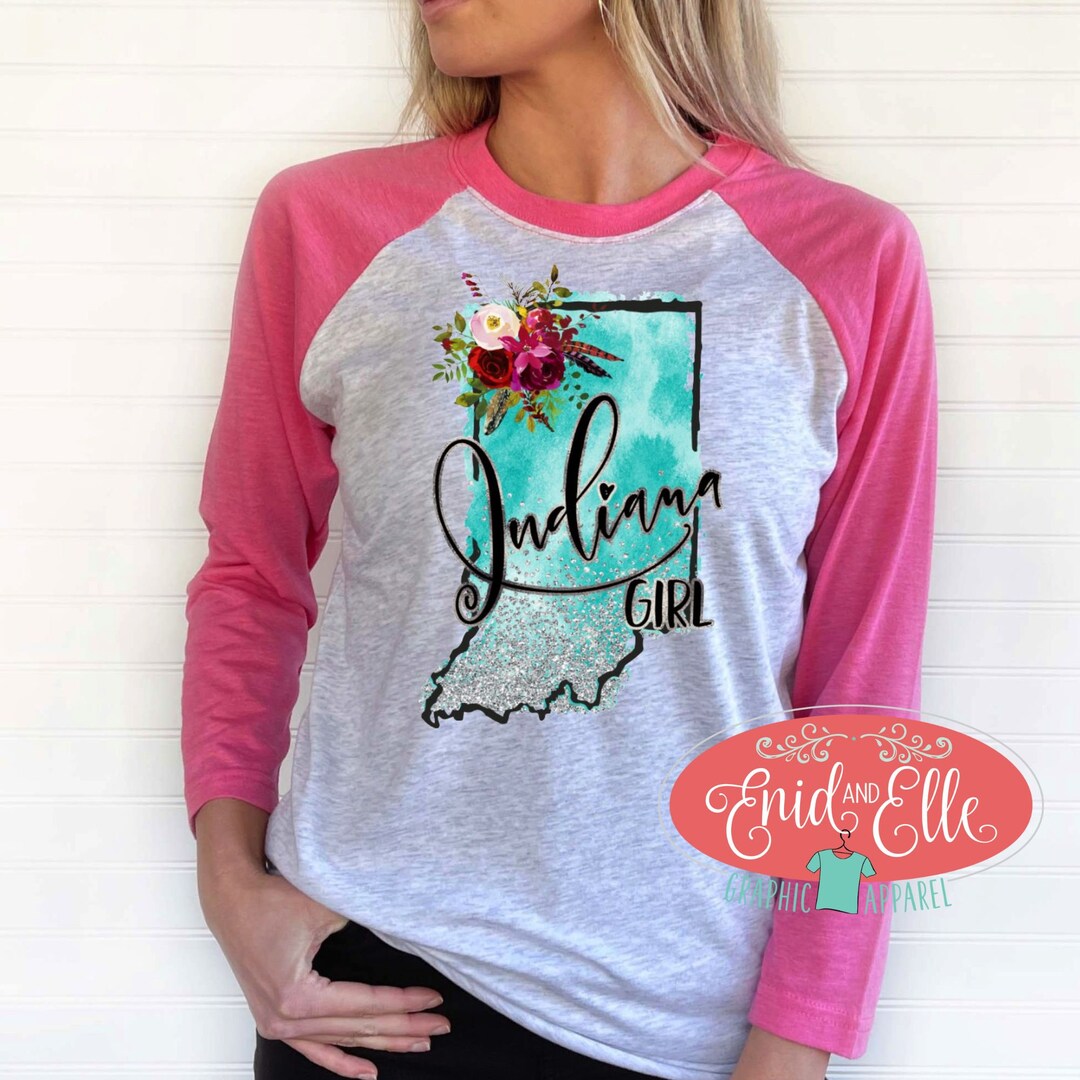 Indiana Girl Raglan Shirt Baseball Sleeve Shirt IN Hoosier Shirt State ...