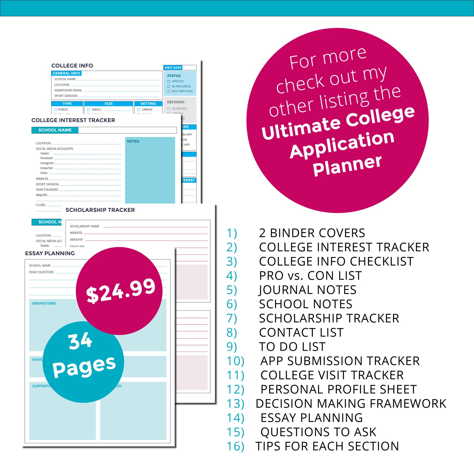 College Application Info Organizer Printable | Written by an Admissions ...