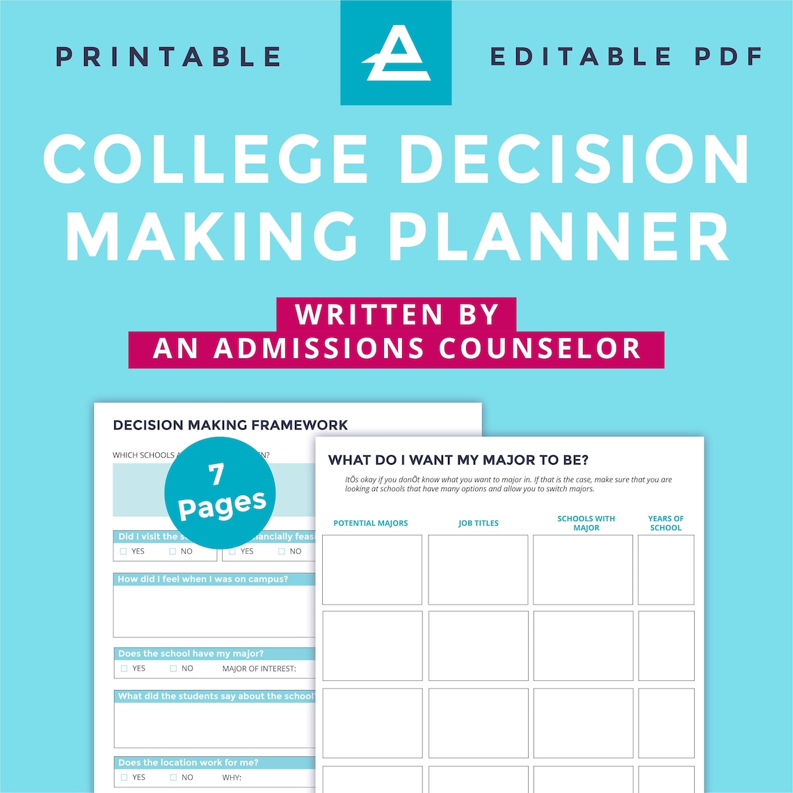 College Decision Making Planner Printable Written by an - Etsy