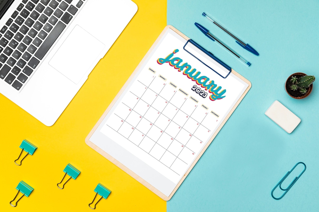 2023 Retro Printable Monthly Calendar Bundle, Digital Calendar Planner ...