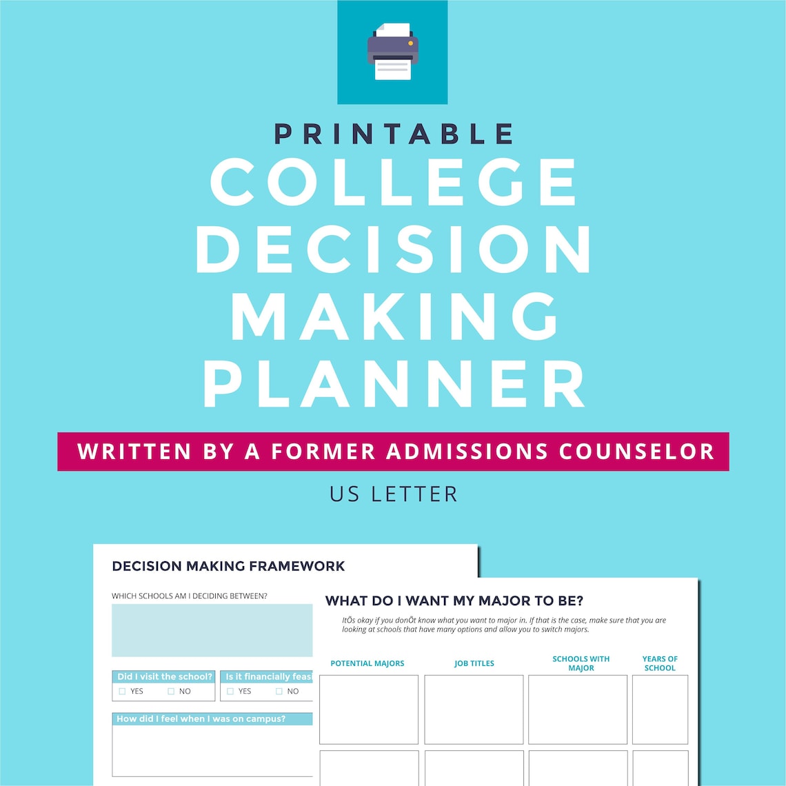 College Decision Making Planner Printable Written by a - Etsy