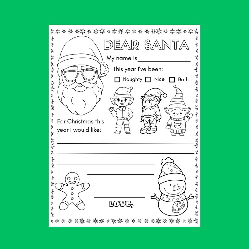 Letter to Santa Coloring Page | Printable Santa Claus Letter Coloring ...