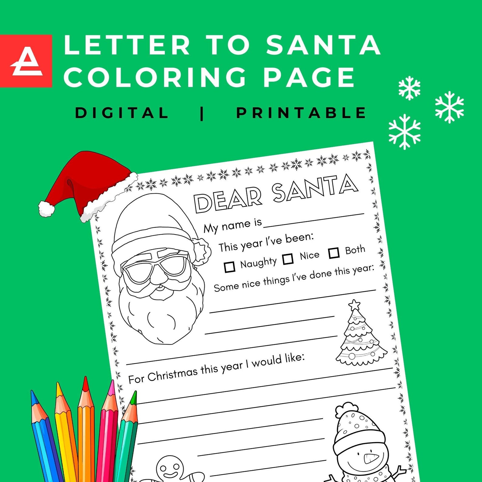 Letter to Santa Coloring Page | Printable Santa Claus Letter Coloring ...
