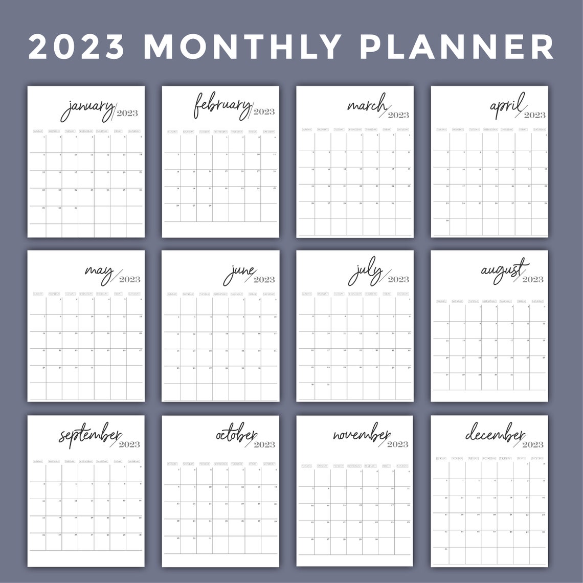 Minimalist 2023 Printable PDF Calendar Bundle, Digital & Printable ...