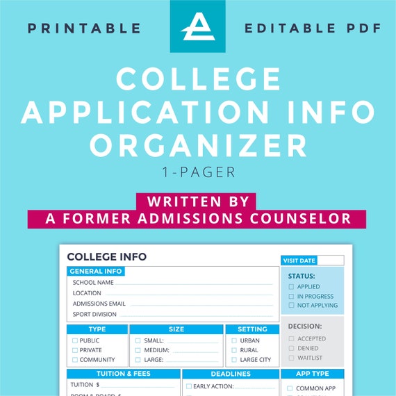 College Application Info Organizer Printable Written by a - Etsy