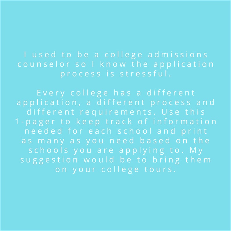 College Application Info Organizer Printable | Written by an Admissions ...