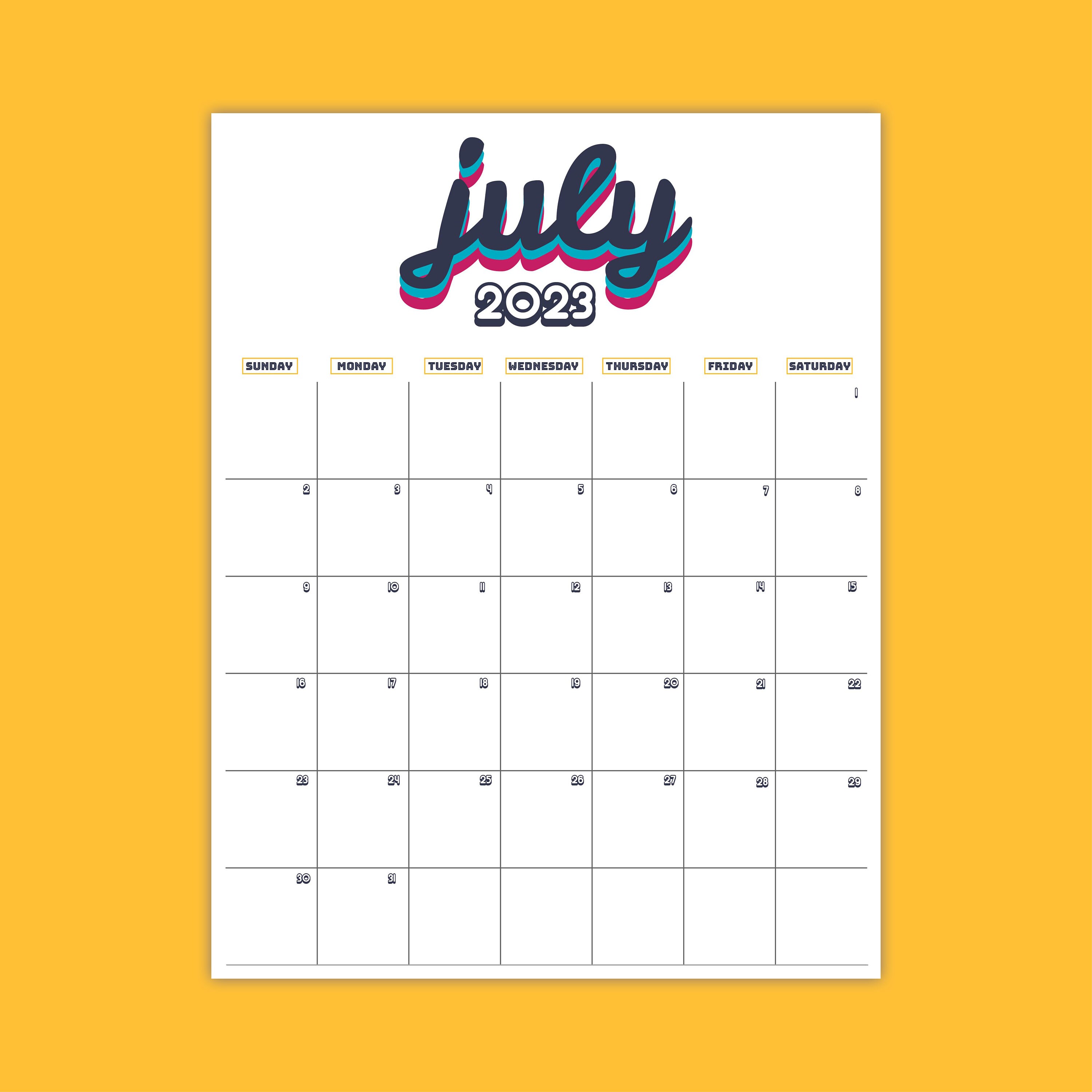 2023 Retro Printable Monthly Calendar Bundle, Digital Calendar Planner ...