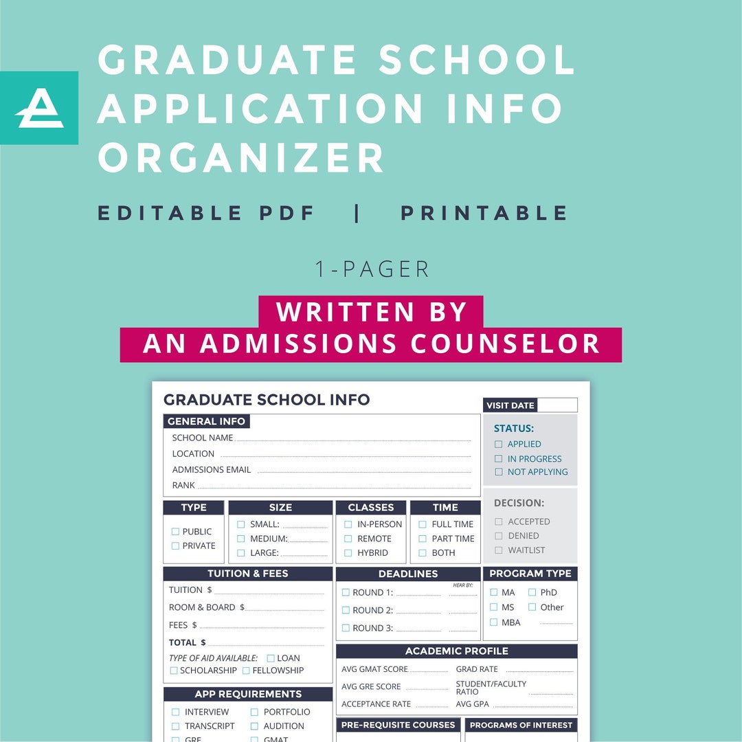 Graduate School Info Organizer, Written by an Admissions Counselor ...