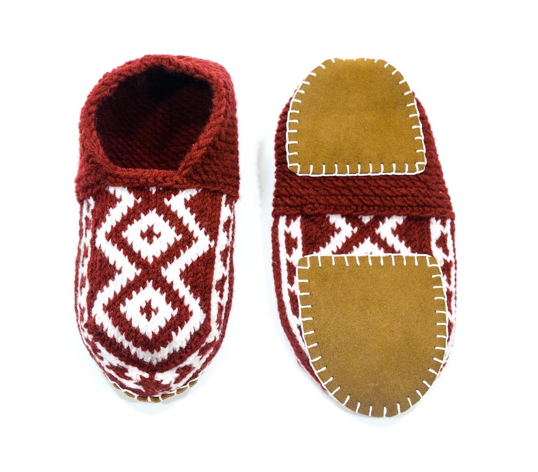 Maroon & White Men's Slippers WITH Suede. Cozy Men's Gift Slippers ...