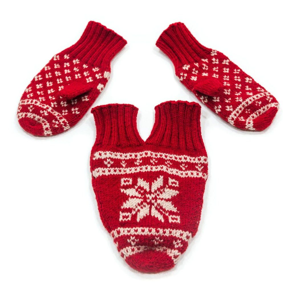 Smittens Mittens Red & Tan, 'set of 3' in Different Sizes. Handknit ...