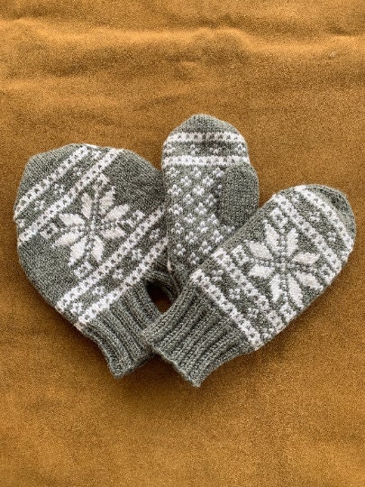 Smittens Fleece LINED Nonwool Gray & White or Red and White, Knit ...