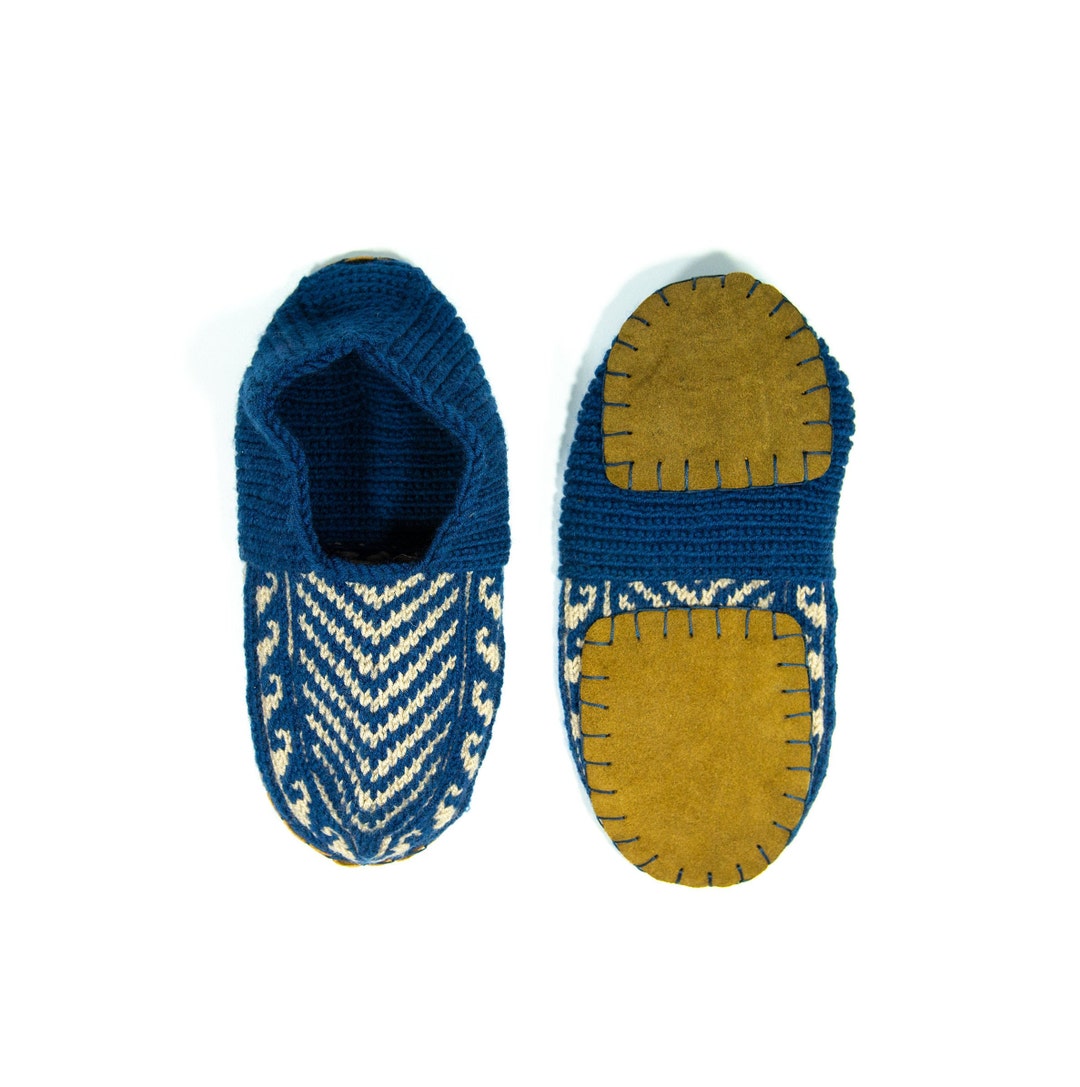 Navy & Tan, Men's and Women's Slipper Socks WITH Suede Soles. Manly ...