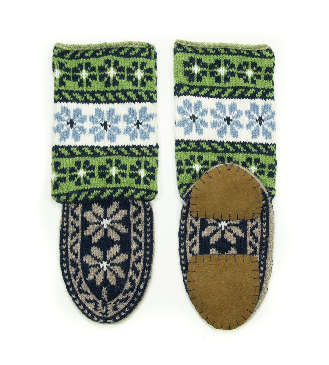 Men's Mukluk Style Slippers Boho Fair Isle Socks WITH Suede Soles ...