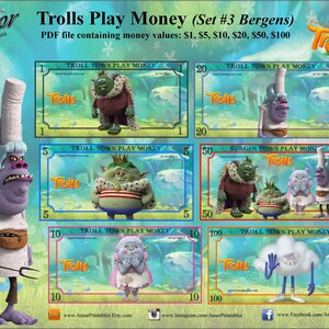 Trolls Play Money the Bergens Set 3 Trolls Printable - Etsy