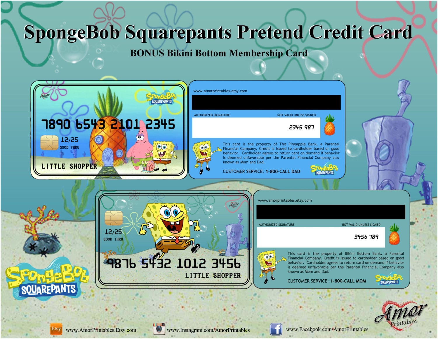 SpongeBob Credit Cards Membership Card SpongeBob | Etsy