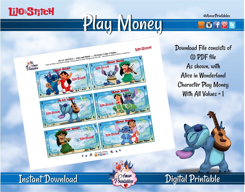 Lilo & Stitch Play Money Party Printables Printable Money | Etsy