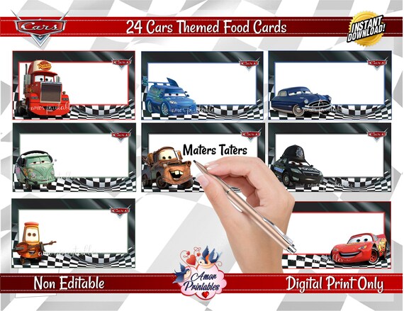 Disney Cars Food Labels Table Cards Cars Party Printable | Etsy