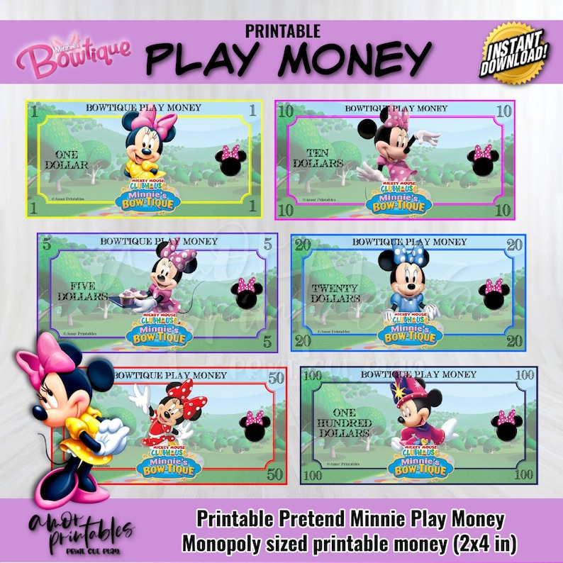 Play Money Minnie Mouse Minnie Mouse Party Minnie - Etsy