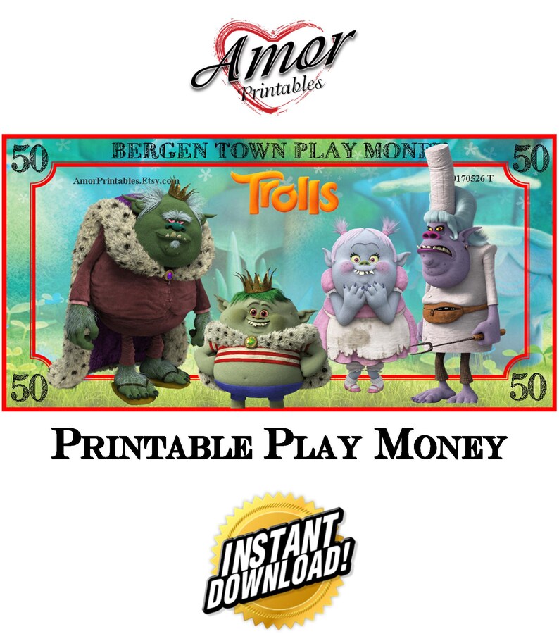 Trolls Play Money the Bergens Set 3 Trolls Printable - Etsy