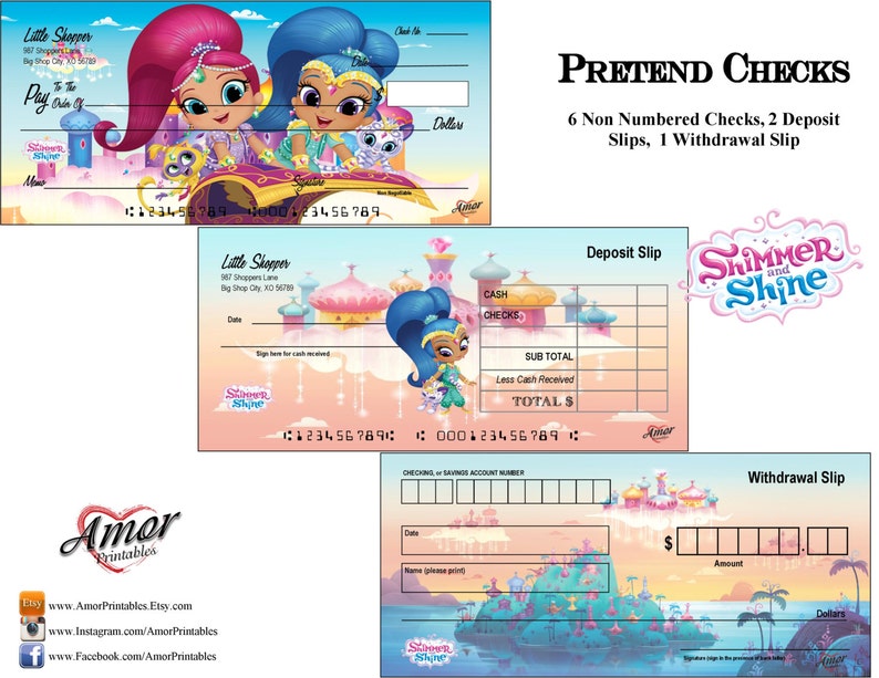 Shimmer & Shine Play Checks Printable Money Printable Play - Etsy