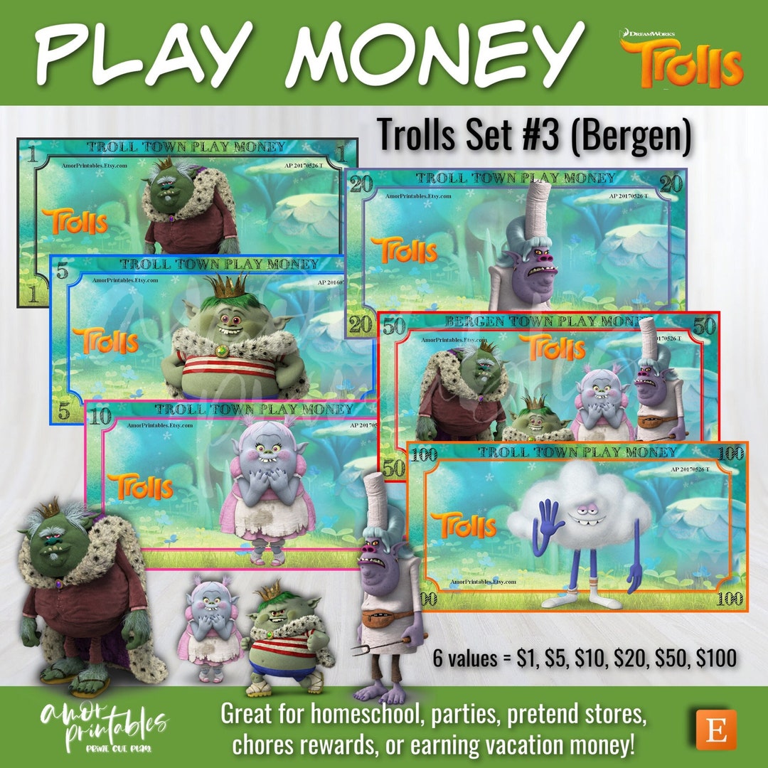 Trolls Play Money the Bergens Set 3 Trolls Printable - Etsy