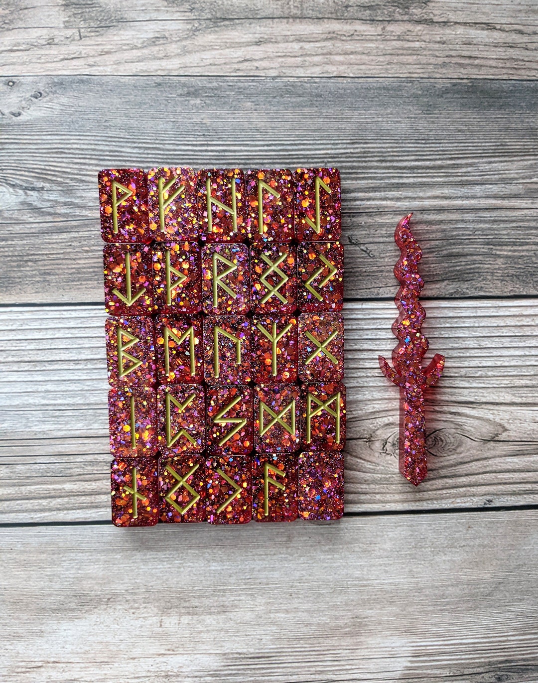 Witchy Rune Gift Set, Resin Glitter Runes, Diviniation Tool Runes, Red ...