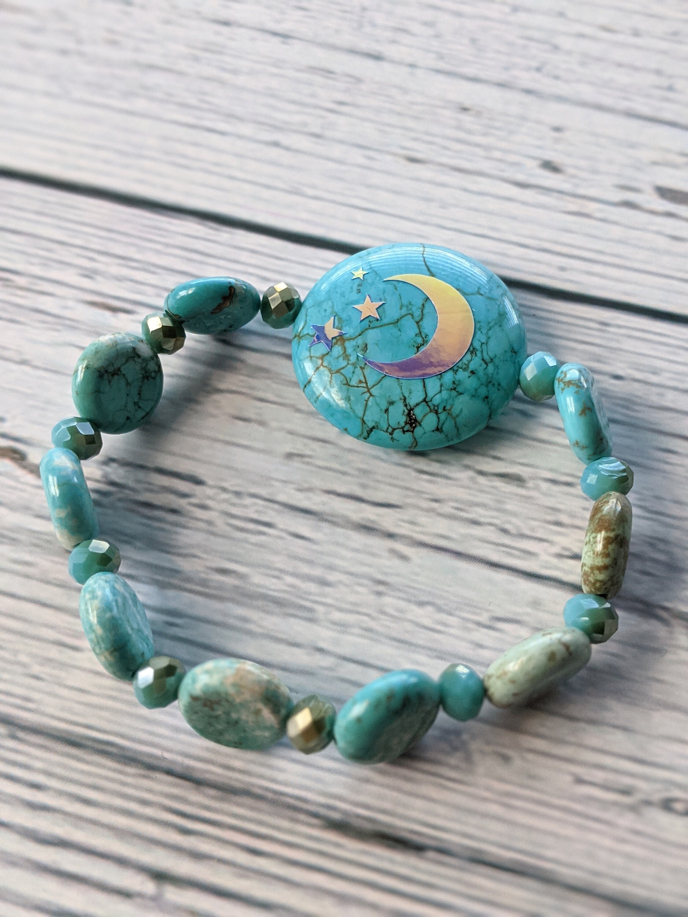 Star and Moon Beaded Charm Bracelet, Celestial Jewelry, Shiny Star ...