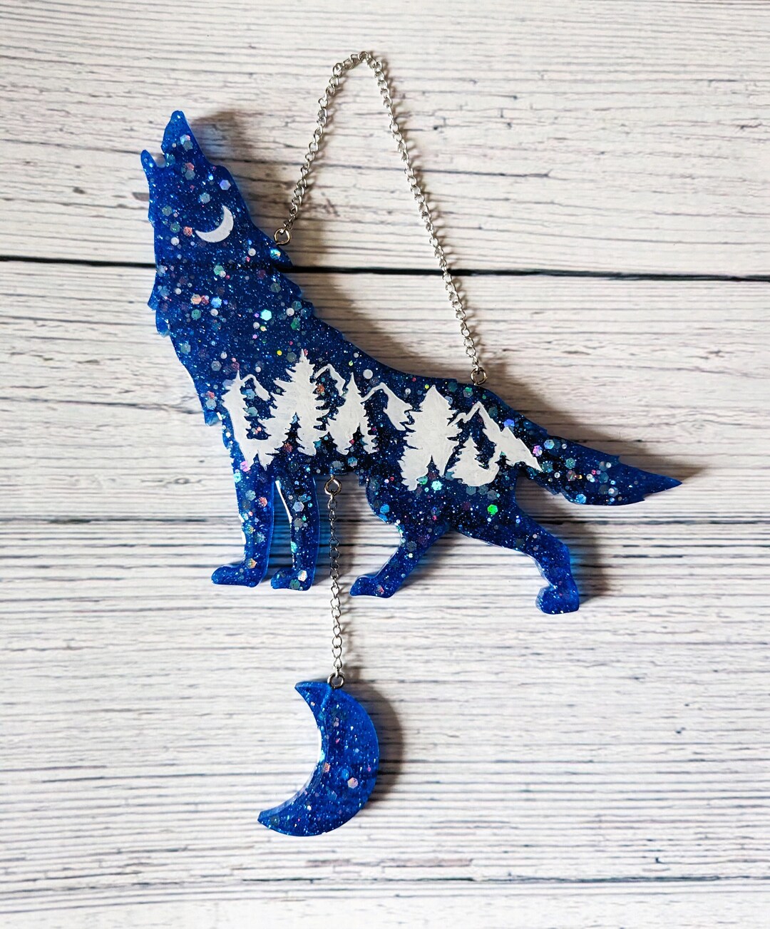 Resin Wolf Wall Hanging, Wolf and Moon Wall Decor, Celestial Wolf Decor ...