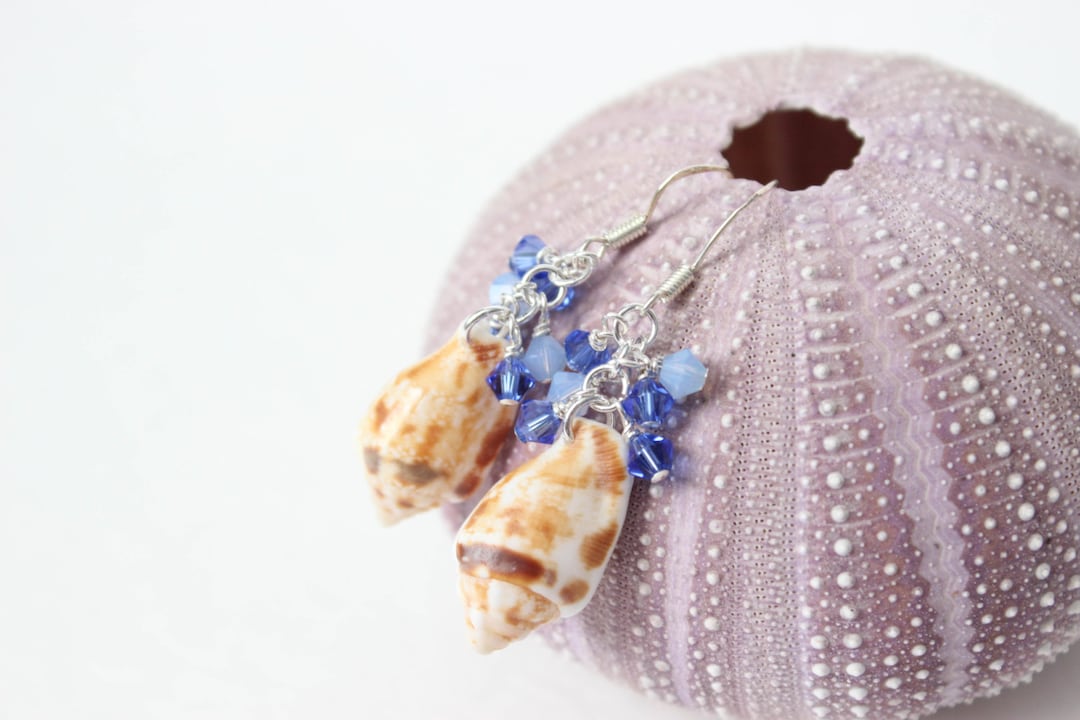 Seashell Earrings Triton Shell Earrings Crystal Cluster Earrings Shell ...