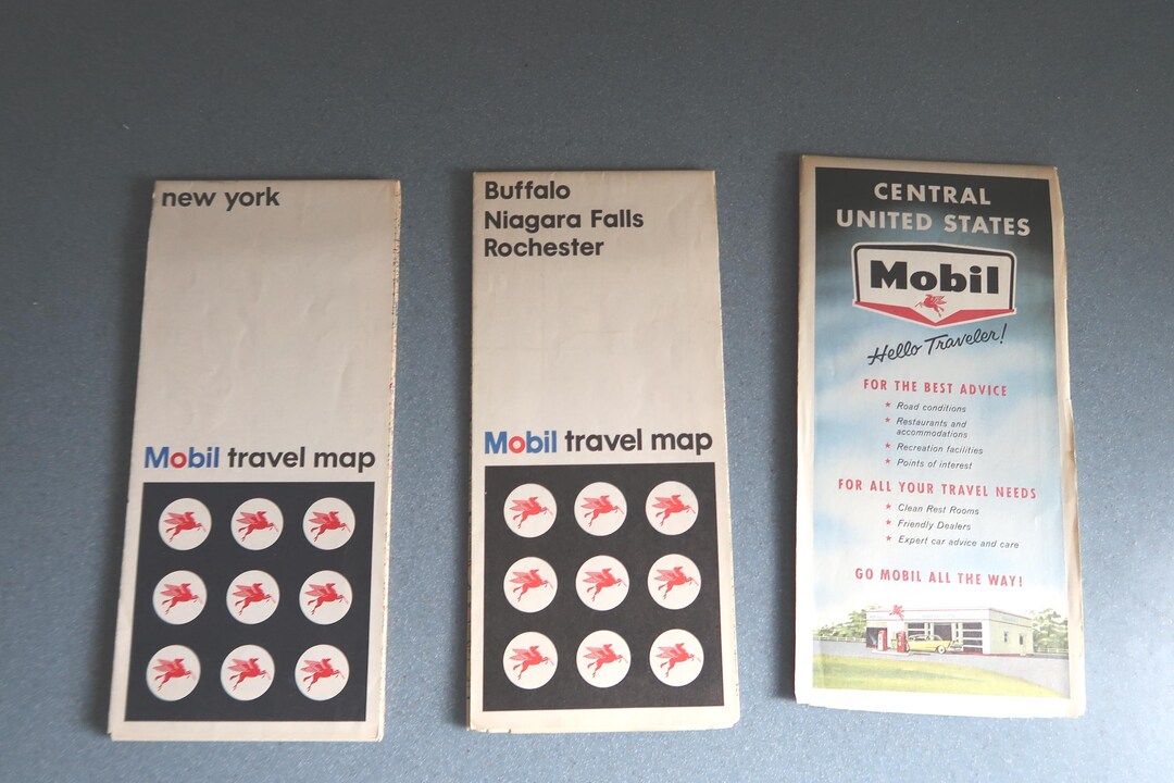 Vintage Mobil Travel Guide Maps: 1960s-70s NY & Central US, Set of 3 - Etsy